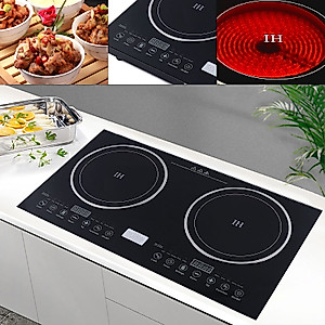 Double Induction Cooktop, 1200W and 1400W Portable Electric Induction Cooker And Ceramic-Cooker Cooktop Countertop Double Burner for Kitchen