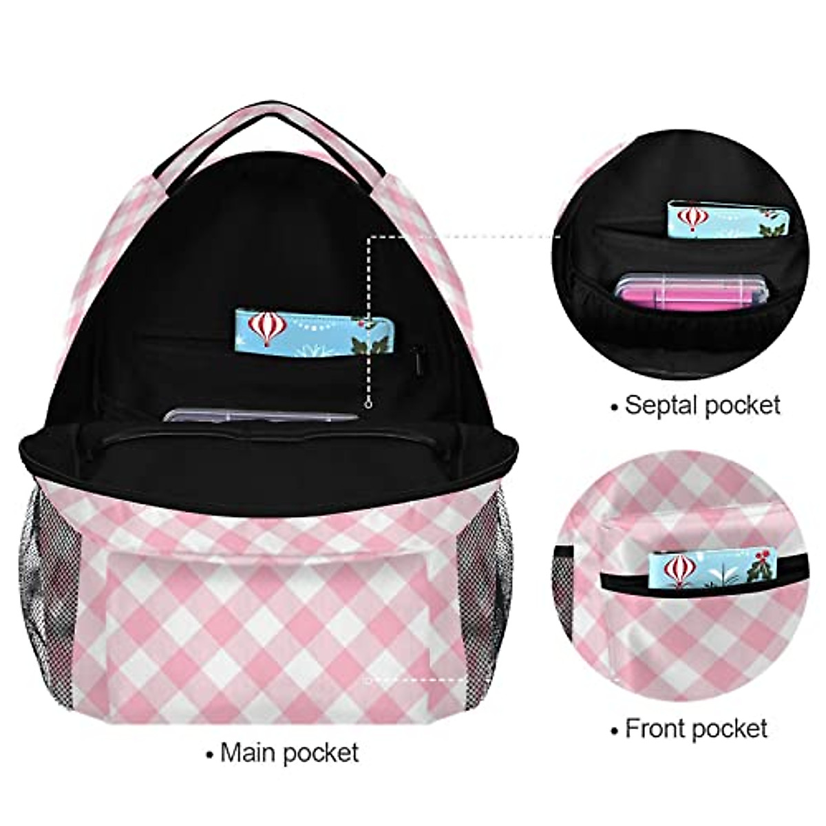 Kigai Pink Gingham Backpacks Waterproof Laptop Casual Daypack Tablet Travel Backpack School Bag with Multiple Pockets, M