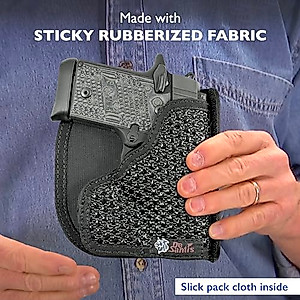 DeSantis Superfly Gun Holster, Sticky Rubberized Fabric, Fits Ruger LCRx, SP101 2”, Colt Detective Special 2”, Cobra 2” Reversible and Removable Outer Flap, Unisex Pocket Holster, Ambidextrous, Black
