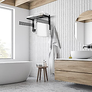 BATODA Laundry Clothes Drying Rack - Wall-Mounted Steel Laundry Clothes Organizer - Dryer Racks for Laundry Drying - Swivel Towel Hanger for Laundry Room - Space Saver in Bathroom (Steel)