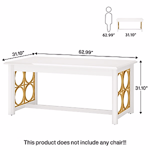Tribesigns 63" Executive Desk, Modern Office Desk with Glossy Surface, Large Computer Desk for Home Office, Conference Table for Meeting Room, Glossy White & Gold