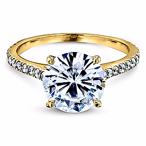 Kobelli 3 Carats ct.tw Basket Cathedral Round Brilliant-cut Moissanite Engagement Ring 14k Yellow Gold, (GH/VS, GH/I) 6