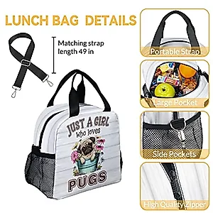 COOPASIA Cute Pug Backpack with Lunch Box and Pencil Case, 16 Inch Dog Theme Bookbag with Adjustable Straps, Durable, Lightweight, Large Capacity, School Backpack for Kids Girls Boys