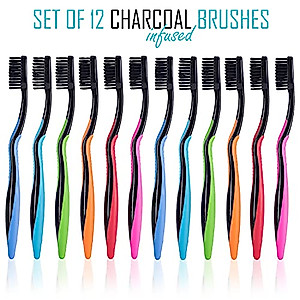 Dental Check 12 Pack Toothbrush, Natural Teeth Whitening Solution, Ultra-Soft Bristles for Dental Care, Angled Bristles for Hard-to-Reach Areas, Clean Away 99% of Plaque & Brighten a Smile (Charcoal)