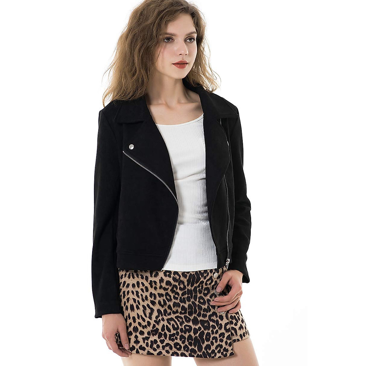 Apperloth A Women’s Solid Long Sleeve Faux Suede Motorcycle Jackets Zipper Short Coats