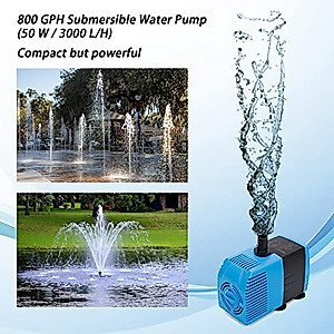 HUWLUIWA 160GPH Submersible Water Pump with 3.3 ft Tube & Filter Sponge,12W Mini Ultra Quiet Fountain Water Pump with 3 Nozzles for Aquariums, Pond, Fish Tank, Water Feature