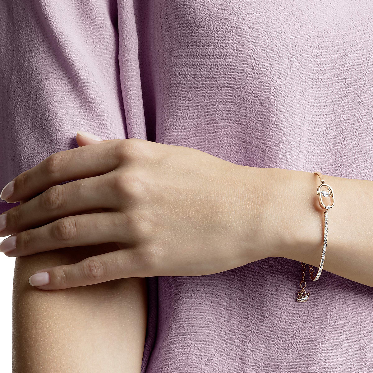 SWAROVSKI Una Bangle Bracelet with Clear Crystals and Matching Pavé on a Rose-Gold Tone Finished Setting