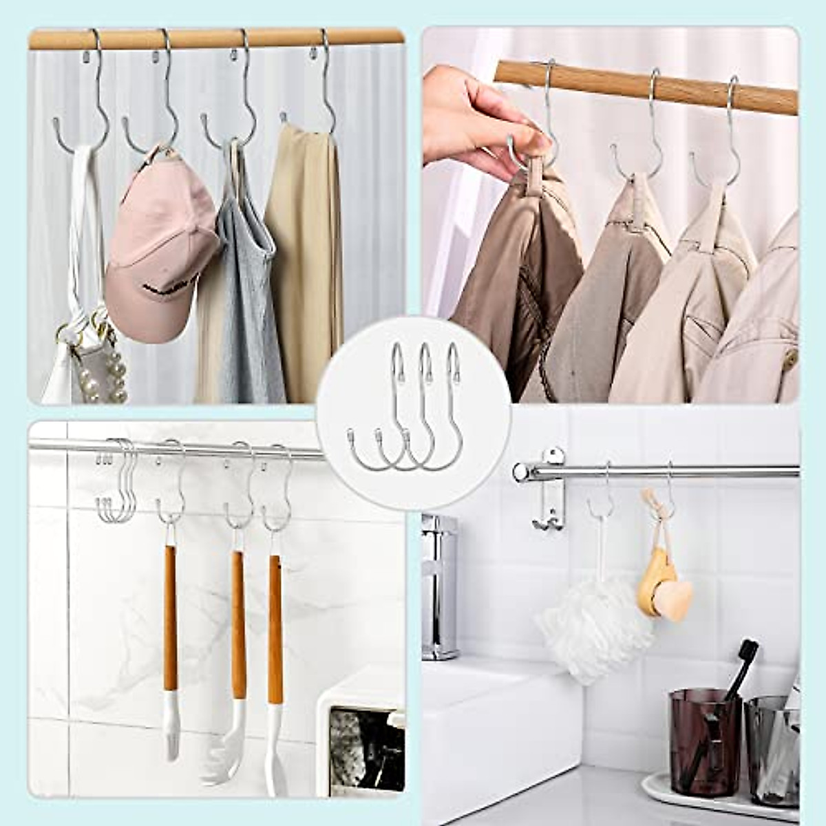 Myfolrena Purse Hangers Bag Hooks Closet- 12 Pack Handbag Hanger Organizer Metal S Hooks, Large Size Closet Rod Hooks for Hanging Handbags,Clothes, Curtain, Plant, Pans and Pots