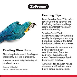 ZuPreem Sensible Seed Bird Food for Large Birds, 2 lb Bag - Premium Blend of Seeds and FruitBlend Pellets for Amazons, Macaws, Cockatoos
