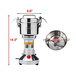 skyehomo 500g Electric Grain Mill Grinder,High-speed Spice Herb Mill, 70-300 Mesh Safety Commercial Powder Machine For Kitchen Spice Herb Pepper Coffee Corn (2500W)