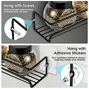 ROFAY Spice Rack Organiser, 4 Pack Wall Mounted Tier Shelf with Adhesive Sticker & Screws for Spices, Herbs, Jars and Other in Cupboard/Kitchen/Cabinets/Pantry