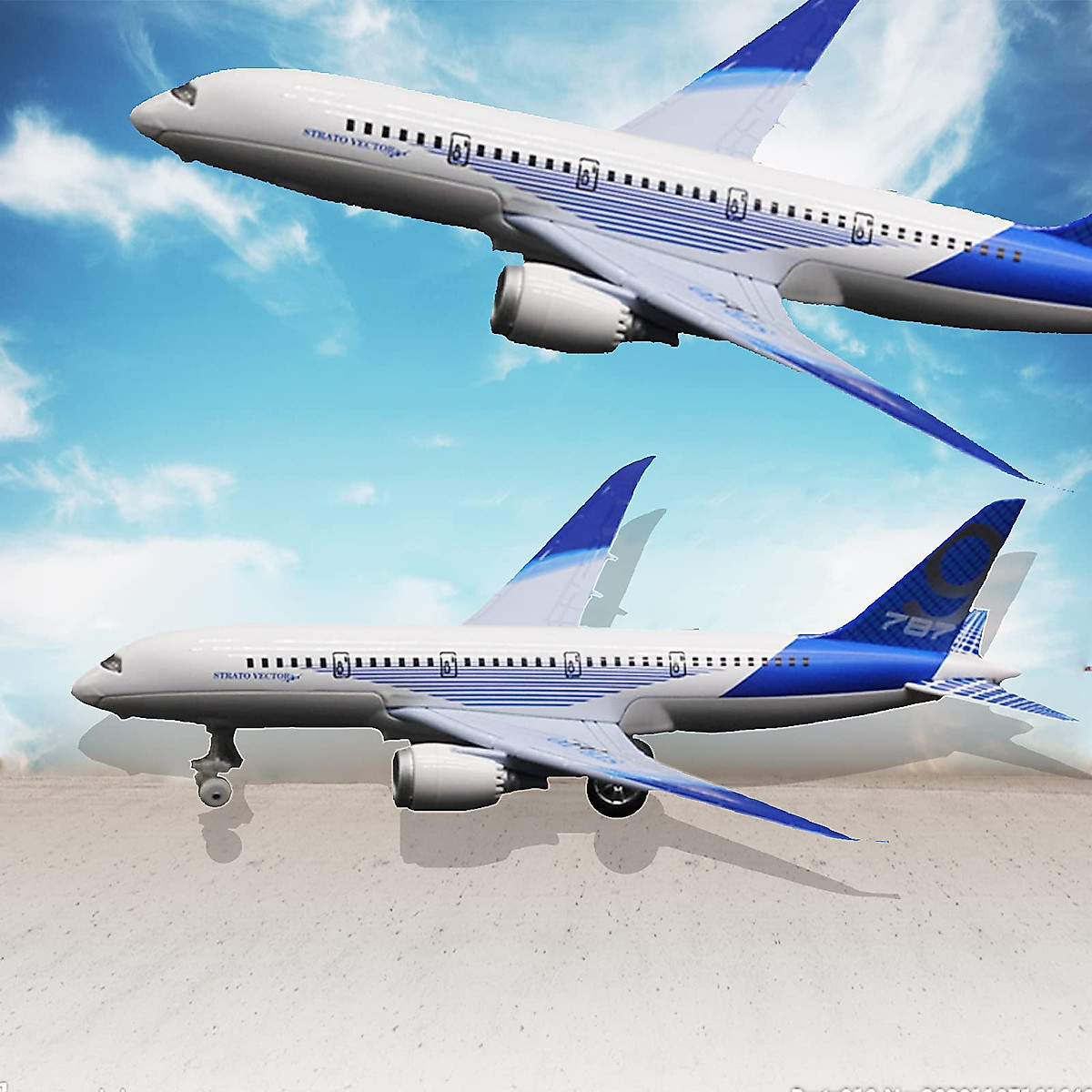 OTONOPI Airplane Toys Bump and Go Airlines Die Cast Metal Model Plane Toy with Lights and Sounds for Kids Blue