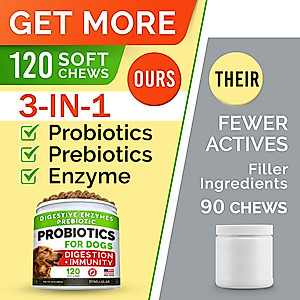 Probiotics Treats for Dog Bundle - Digestive Enzymes + Prebiotics - Chewable Fiber Supplement - Allergy, Diarrhea, Gas, Constipation, Upset Stomach Relief - Improve Digestion & Immunity - 300 Chews