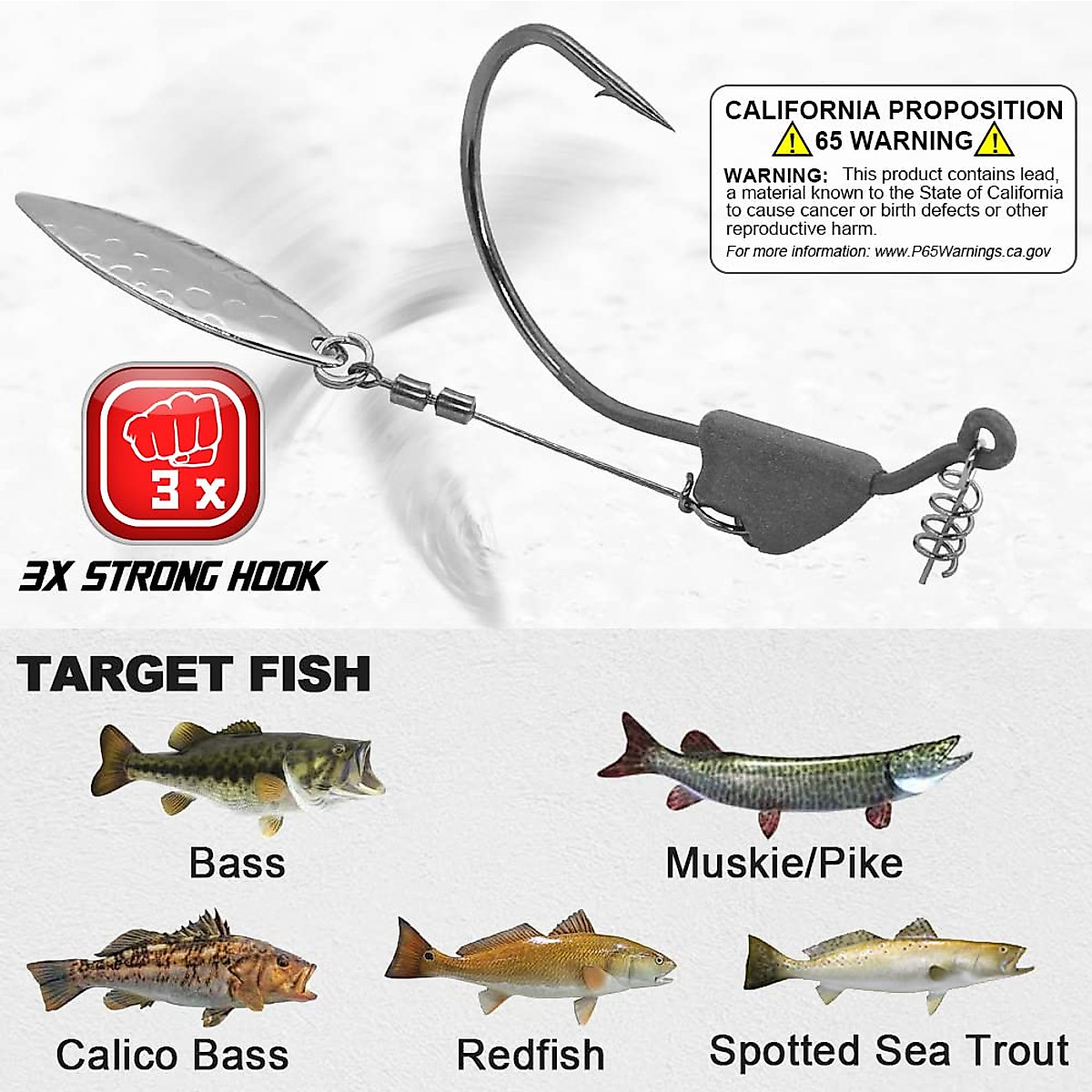 Underspin-Jig-Heads-Swimbait-Hooks-with-Spinner Blades Weighted Fishing Hooks 6 Pack (Silver, Size 3/0,3/16oz 5.4g, 6-pack)