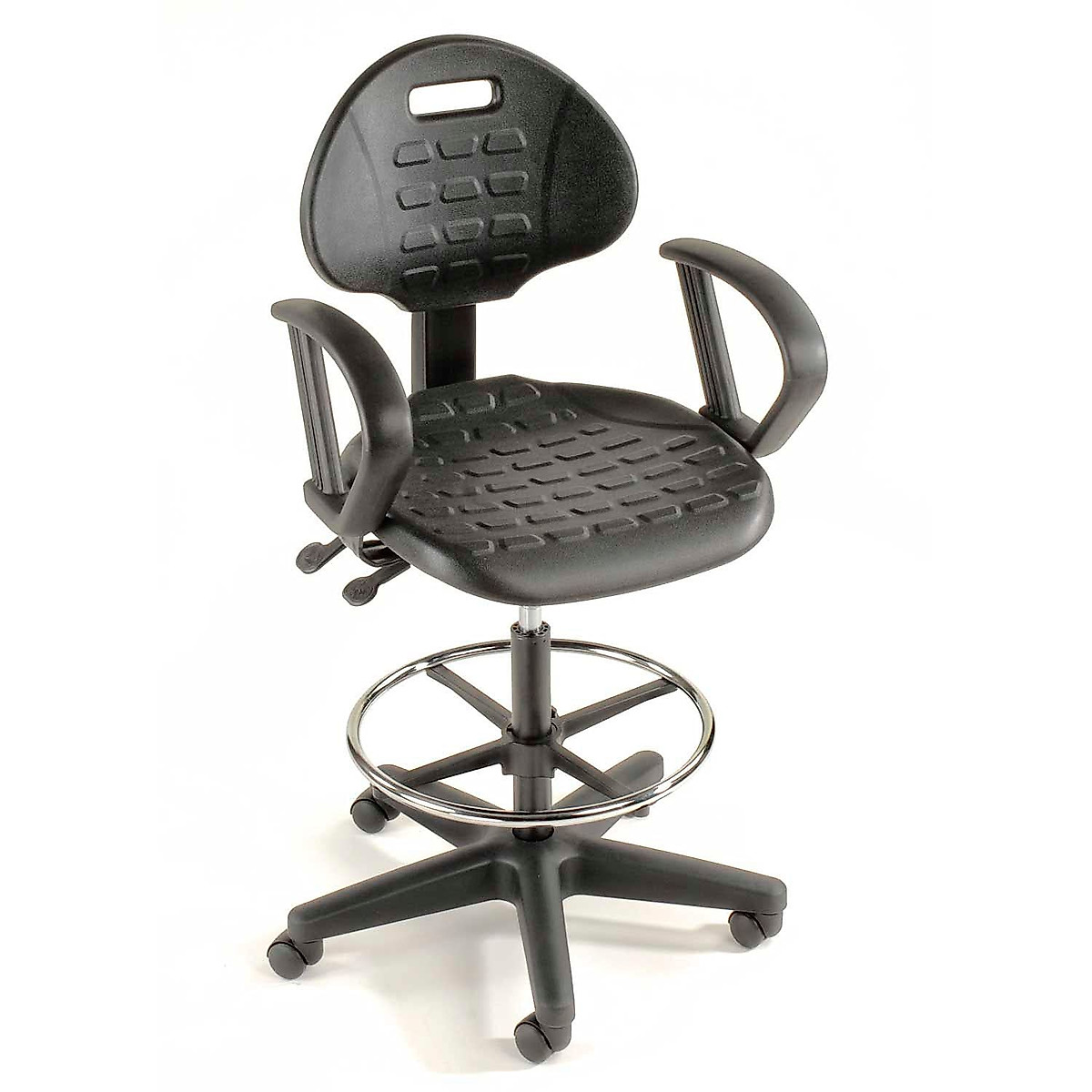 GLOBAL INDUSTRIAL 5-Way Adjustable Ergonomic Stool with Loop Armrests Black