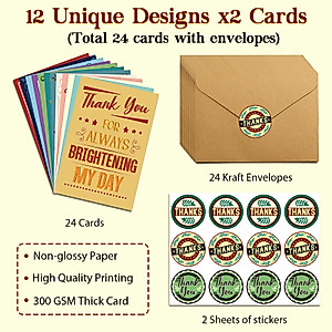 Employees Appreciation Cards Bulk, Thank You Motivational Cards for Business Team Work, Encouragement Affirmation Note Cards for Staff Coworker Friend Family - 12 Unique Designs(4 x 6 In, 24 Pack)