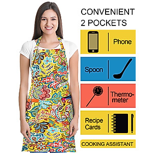2 Pack Bib Aprons for Women Soft Cotton Linen Kitchen Cooking Chef Apron with Pockets Adjustable Machine Washable Neiicty 03
