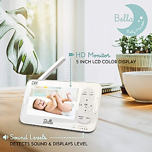 Dockwell Bella Video Baby Monitor with Camera and Audio - 5" LCD Display - HD Clear Picture Quality - Wide Angle 340 Degrees Pan 90 Degrees Tilt - 2 Way Audio - Alert Notifications - Night Vision