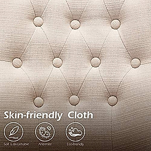 COLAMY Modern Tufted Upholstered Dining Chairs Set of 2, Fabric Side Dining Room Accent Living Room Chairs, Beige