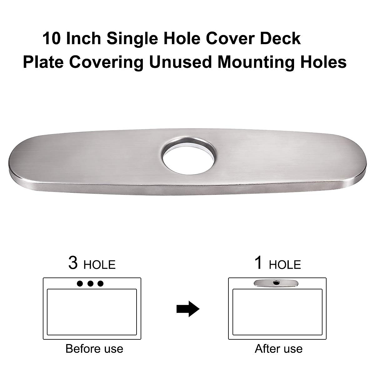KWODE 10 Inch Single Hole Cover Deck Plate, Escutcheon Plate Stainless Steel Kitchen Sink Faucet Cover Plate for 1 or 3 Hole Bathroom Vanity Sink Faucet, Covering Unused Mounting Holes