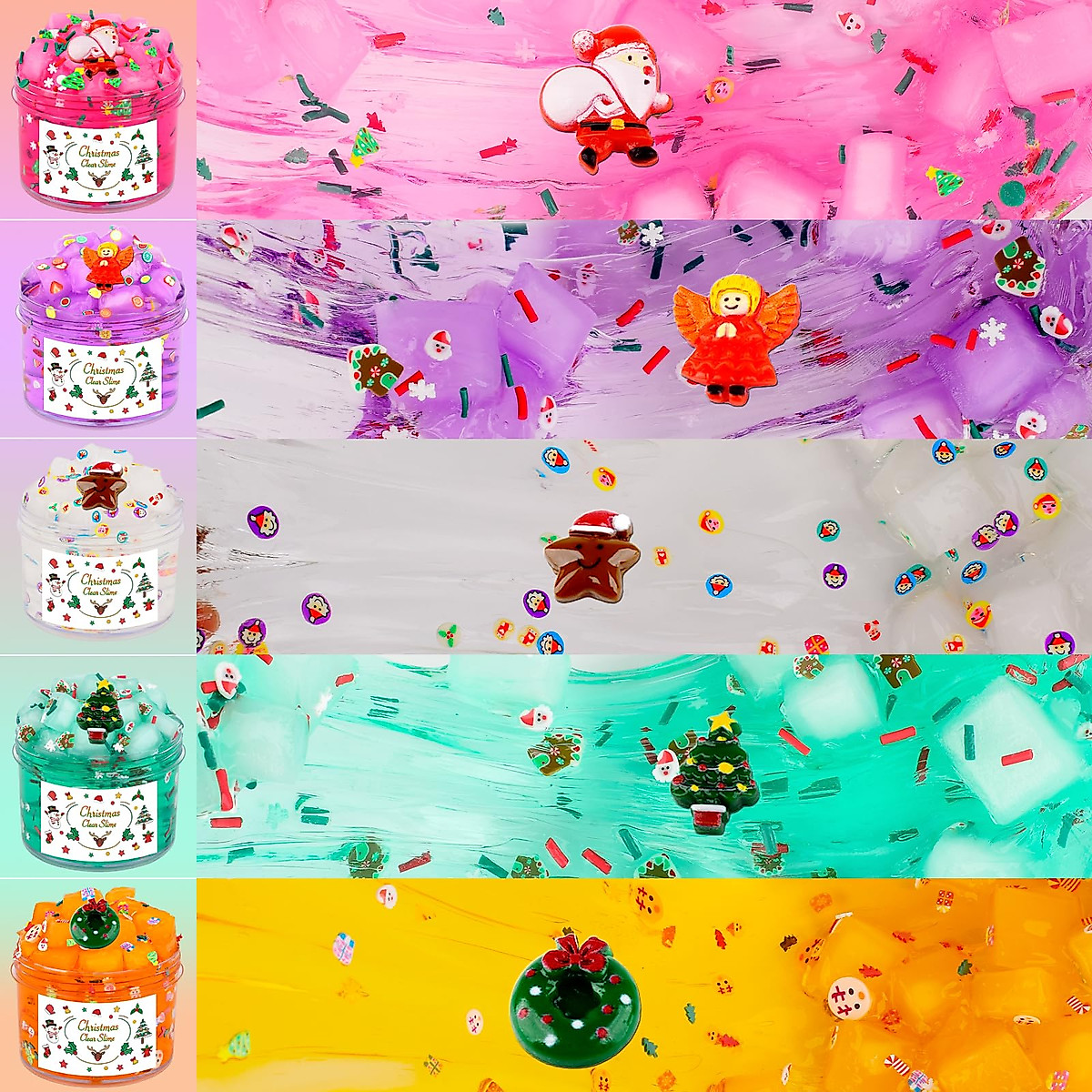 5 Pack Jelly Clear Slime Kit,Cute Toys and Stickers,Super Soft and Non-Sticky, Party Favors and Stress Relief Toy for Girls and Boys,DIY Slime Toy for Kids