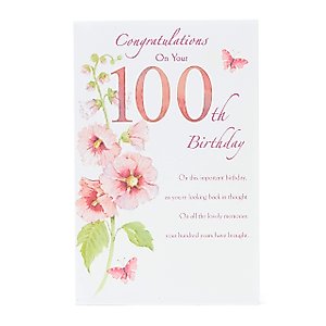 UK Greetings 100th Birthday Card for Her/Friend - Delicate Pink Flower Design