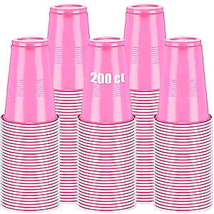 200 Count Pink Cups Plastic Disposable Bachelorette Party 16 Oz Hot Pink Small Cups Cocktail Cup Drinking Cup Bulk for Baby Shower Water Beverage Birthday Picnic Coffee Indoor Outdoor Events Supplies