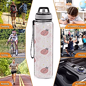 xigua Ladybug Water Bottle with Straw Lid,32 oz Leakproof Sport Water Bottle with Wide Handle for Gym,Cycling,School,Travel