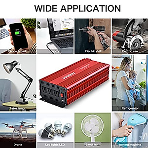 3000W Power Inverter 3000 watt Modified Sine Wave Inverter with 3 AC Outlets and 2.4A USB Port Converter DC 12V in to AC 110V Out for Car RV Truck(Red)