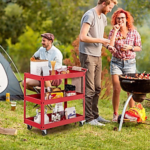 Goplus 3-Tier Utility Cart, Heavy Duty Commercial Service Tool Cart w/Lockable Wheels, 330lbs Load Capacity, Ergonomic Handle, Rolling Mechanic Tool Cart Storage Organizer for Warehouse Garage