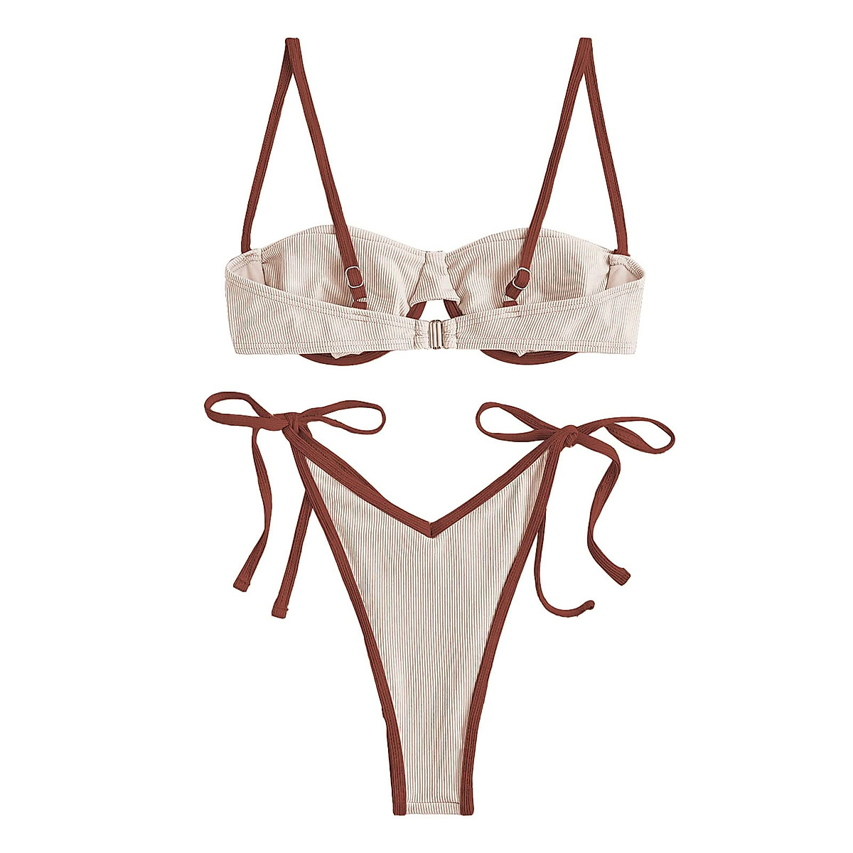 ZAFUL Women's Underwire Bikini High Cut Bikini Set Tie Side Bottom Two Piece Swimsuit Bathing Suit (2-Milk Tea,S)