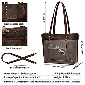 S-ZONE Women Genuine Leather Tote Bag Shoulder Handbag Vintage Crossbody Purse