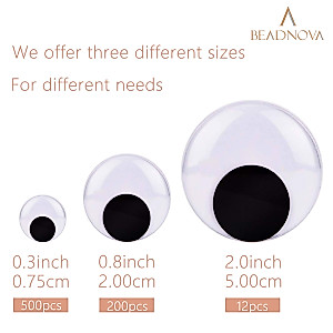 BEADNOVA Black Wiggle Googly Eyes Wobbly Eyes with Self Adhesive Sticker for DIY Craft Scrapbooking (20mm, 200pcs)