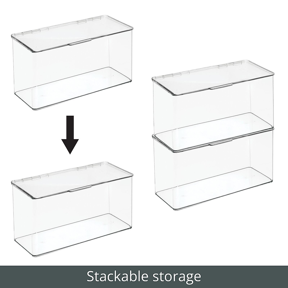 mDesign Plastic Stackable Playroom/Gaming Storage Organizer Bin Box with Hinged Lid for Drawer or Cabinet - Organize Electronics, Crayons, Games, Blocks, Toys, Lumiere Collection - 2 Pack - Clear