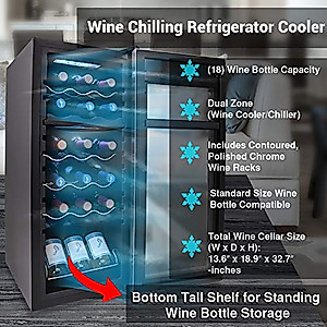 NutriChef PKCWCDS185 Cellar Cooler for White and Red Wines Chiller, 18 Bottle Dual Zone-Stainless Steel