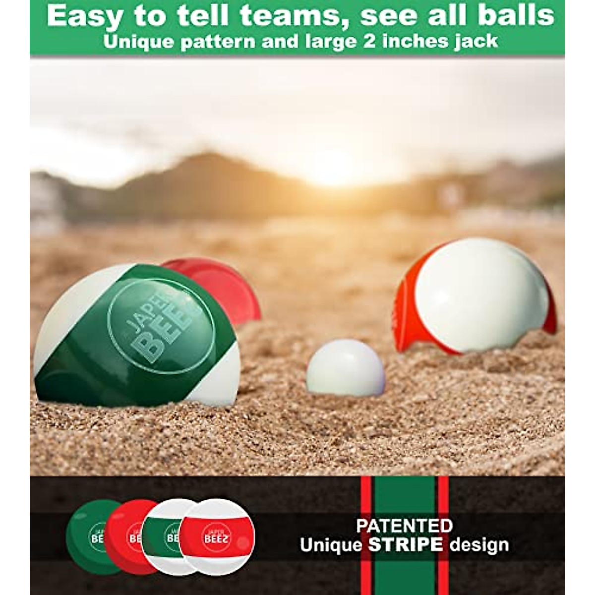 JAPER BEES Bocce Ball Set Solid Resin 90mm Outdoor Lawn Games for Family with 8 Balls 1 Pallino Measuring Rope Canvas Carrying Case