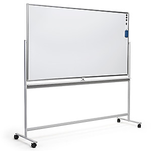 Displays2go 72 x 40 Double-Sided Magnetic White Board with Wheels - Silver (WHBMOB7240)