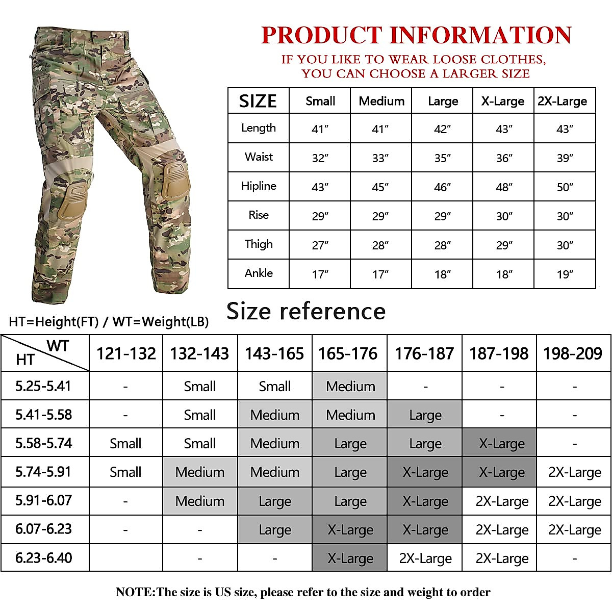 HAN·WILD Combat Pants Tactical Pant with Knee Pads Multicam Rip-Stop Trousers Airsoft Hunting Pants