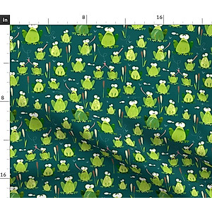 Spoonflower Fabric - Frog Toad Croak Teal Green Nature Amphibian Boys Kids Printed on Petal Signature Cotton Fabric Fat Quarter - Sewing Quilting Apparel Crafts Decor