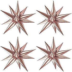 Moukiween 12 Point Star Balloons- 50 Pcs Explosion Star Foil Balloons, 3D Starburst Cone Mylar Balloons for Party Supplies Christmas Birthday Wedding Baby Shower Photo Booth Champagne Gold