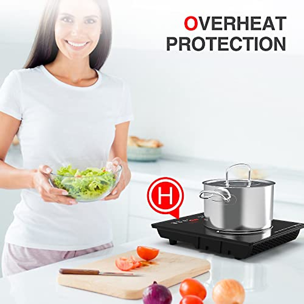 QTYANCY Portable Induction Cooktop, 110V Electric Cooktop Countertop Burner with LED Touch Screen, Overheat Protection Function Hot Plate, 9 Power and Temperature , Black Crystal Glass Surface, Timer and Safety Lock