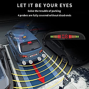 EKYLIN Car Auto Vehicle Reverse Backup Radar System with 4 Parking Sensors Distance Detection + LED Distance Display + Sound Warning (Silver Color)
