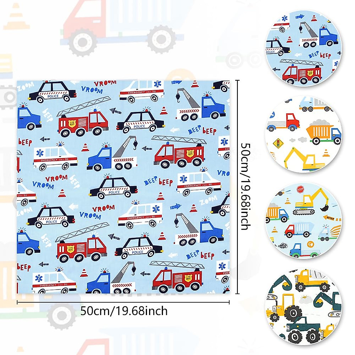 Excavator Fat Quarters Fabric Bundles, 8 PCS Construction Truck Tractor Fabric Bundles,20 x 20 Inches Cotton Polyester Quilting Fabric Material Scraps for Sewing Quilting Patchwork Artcraft DIY