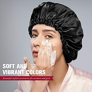 Geyoga 4 Pieces Satin Sleep Cap for Women Adjustable Satin Bonnet Large Sleep Bonnet Hair Bonnet Cap for Sleeping for Natural, Long and Curly Hair