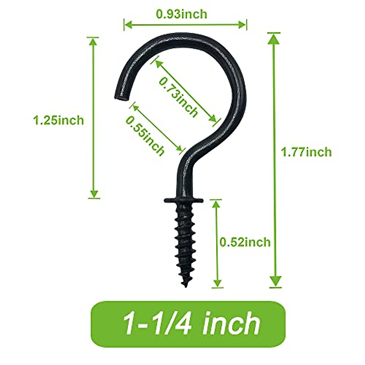 ECKJ 20 Pcs Metal Cup Hooks 1-1/4 Inch Screw-in Hook, Mug Hooks, Heavy Duty Ceiling Hooks for Hanging Plants, Christmas Light, Jewelry, Wind Chimes, Kitchen Hooks Under Shelf, Zinc Plated Black