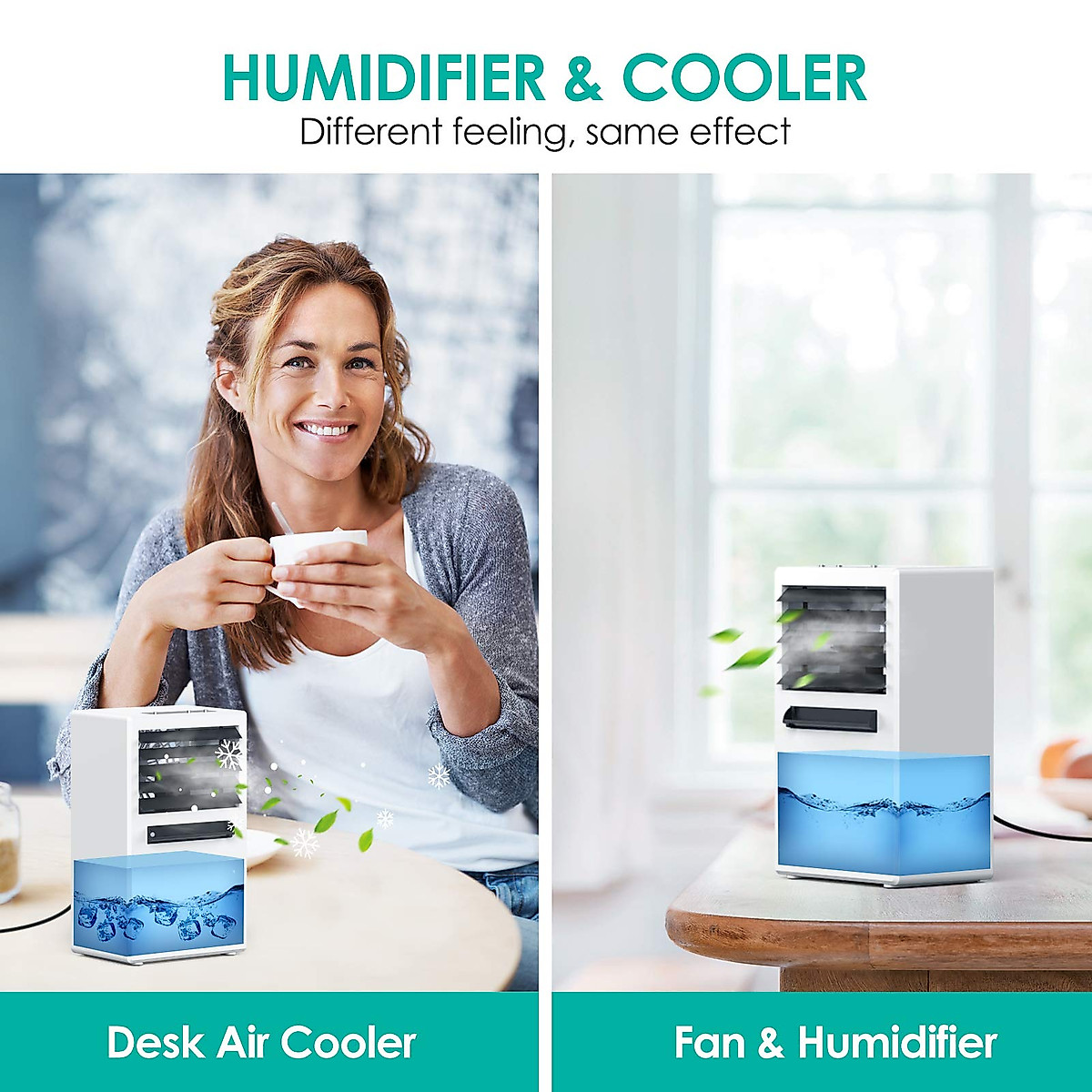 Portable Air Conditioner Fan, Personal Small Space Evaporative Air Cooler with 3 Speed Mode Fan Desktop AC, Ultra-Quiet Small Desk Table Fan with Humidification for Home Office Bedroom