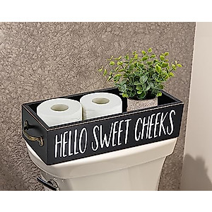 Bathroom Decor Box 2 Sides Funny Toilet Paper Holder Wood Tank Box Over Toilet Paper Storage Basket with Metal Handle Rustic Bathroom Paper Organizer Box with Funny Sign Farmhouse Home Decor Box