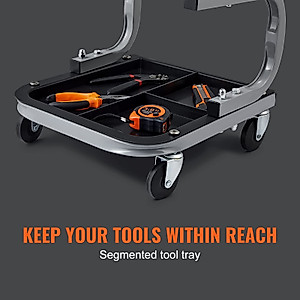 VEVOR Rolling Creeper Garage/Shop Seat, 250 LBS Capacity Padded Rolling Workshop Stool with Tool Tray Storage, Mechanic Stool for Garage, Shop, Auto Repair, Black