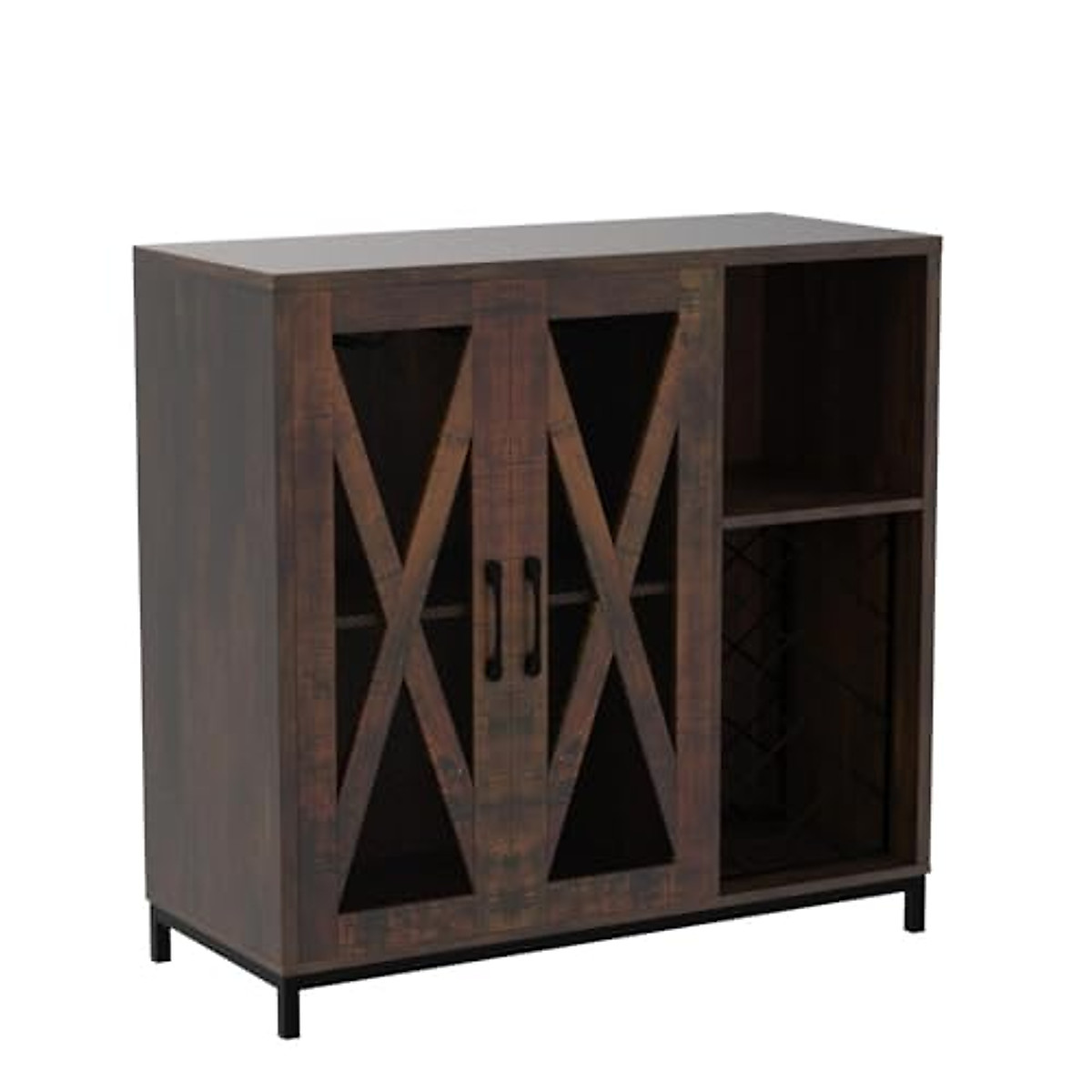 FROMJBEST Wine Bar Cabinet, Industrial Coffee Bar Cabinet with 2 Door and Shelf, Glass Holder, Accent Storage Cabinet, Buffet Sideboard for Dining Room, Kitchen