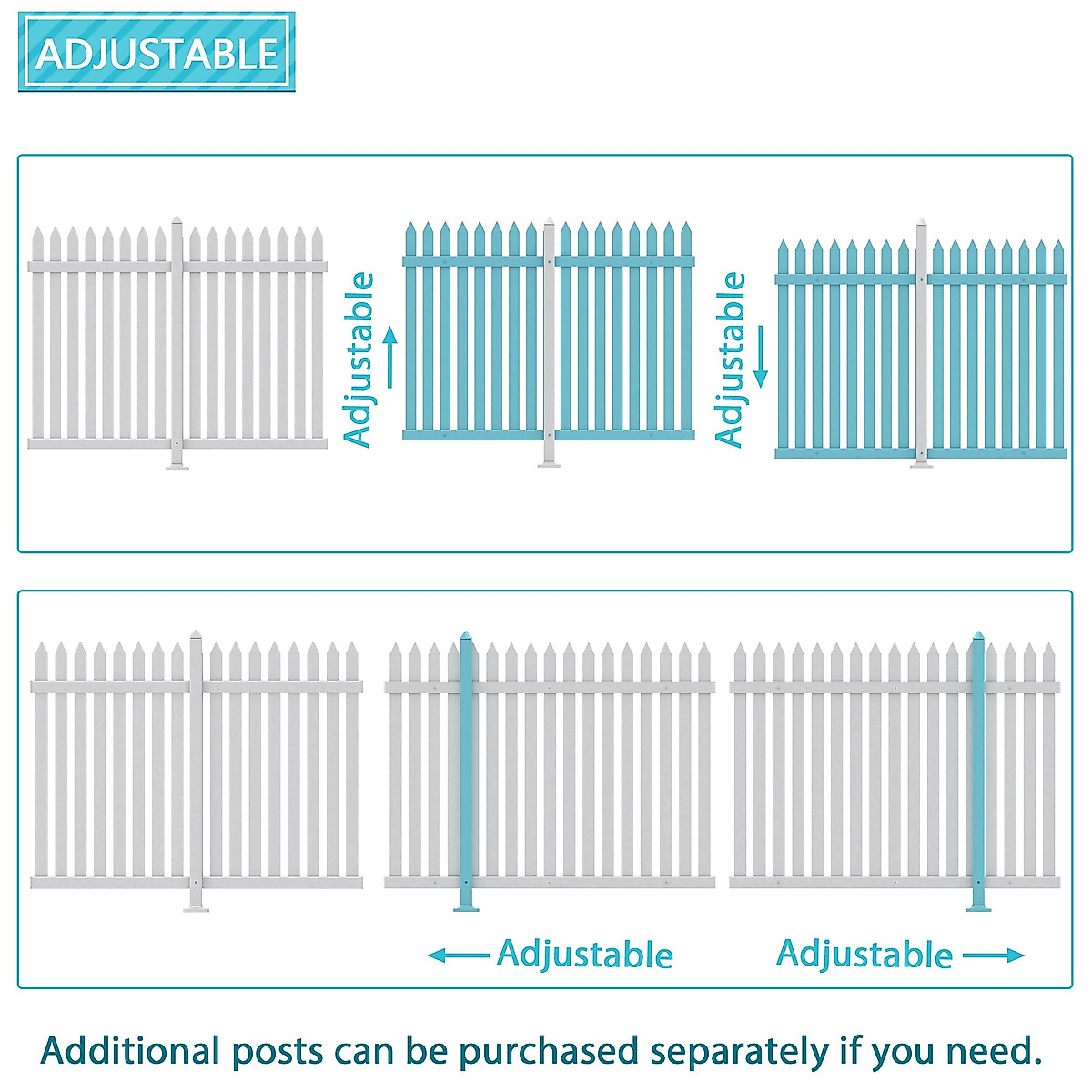 Coarbor 1 Set 84"x38.6" Vinyl Picket Fence Panels White Straight PVC Garden Decorative Fence for Yard Border Vinyl Outdoor Fence Pet Barrier Temporary Small Dog Fence (34 Pickets)